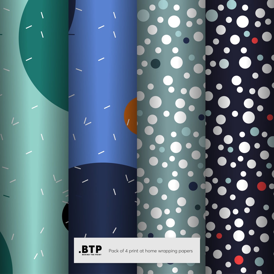 Set of 4 Unique Print at Home Wrapping Papers, Birthday Party Wrapping ...