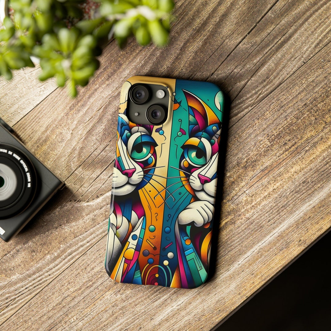 Abstract Colorful Whiskered Whimsy Cats Slim Phone Case - Etsy