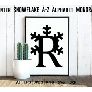 Snowflake Alphabet Monogram Svg, Split Monogram Alphabet Svg, Snowflake ...