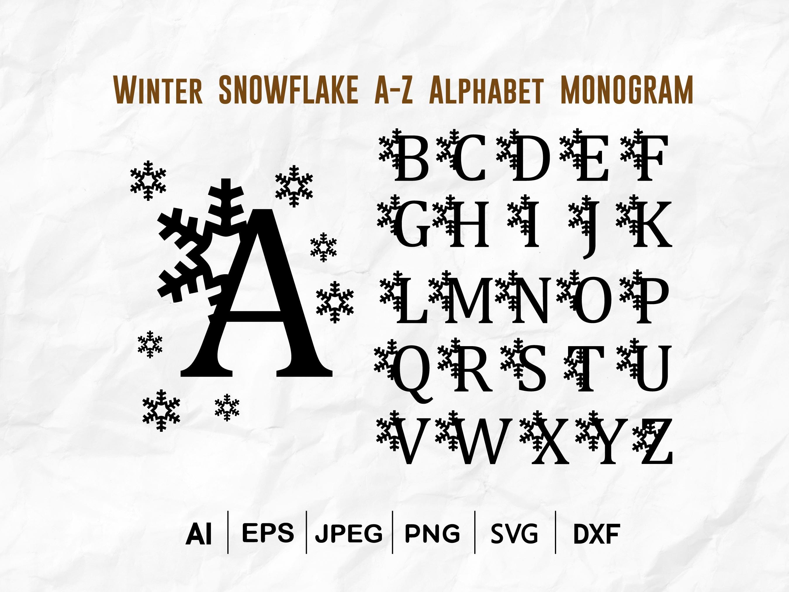 Snowflake Alphabet Monogram Svg, Split Monogram Alphabet Svg, Snowflake ...