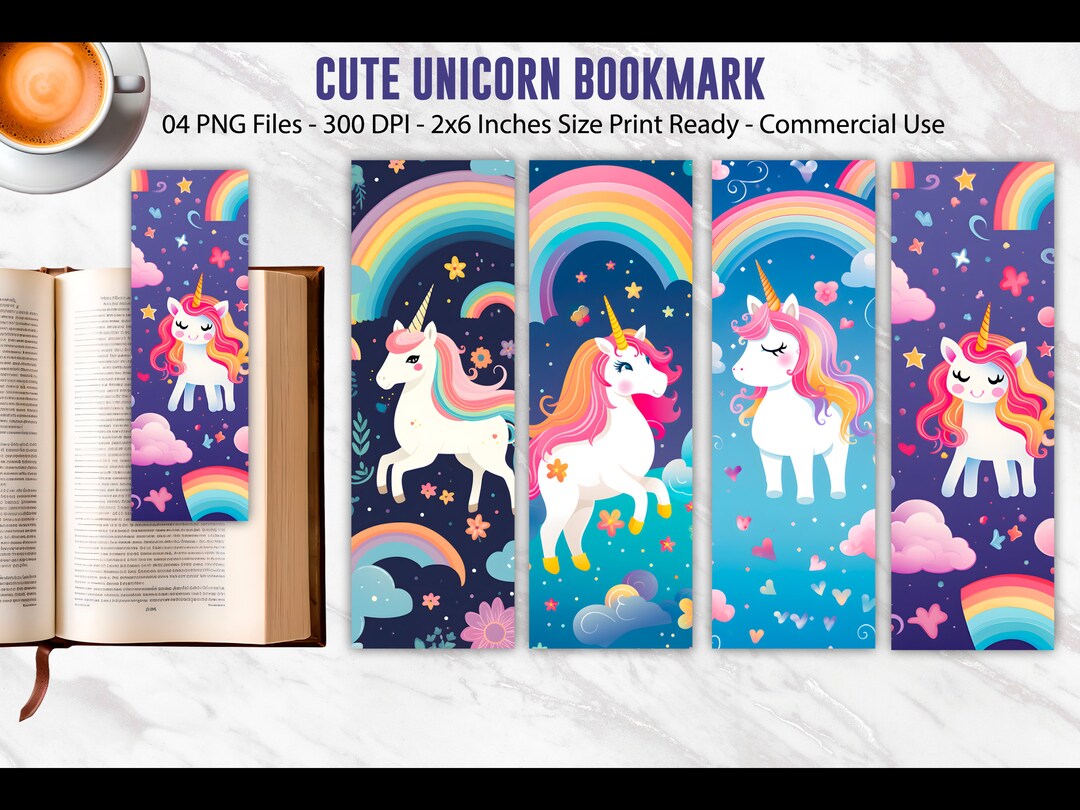 Cute Unicorn Printable Bookmark Bundle, Unicorn Bookmark Designs, Kids ...