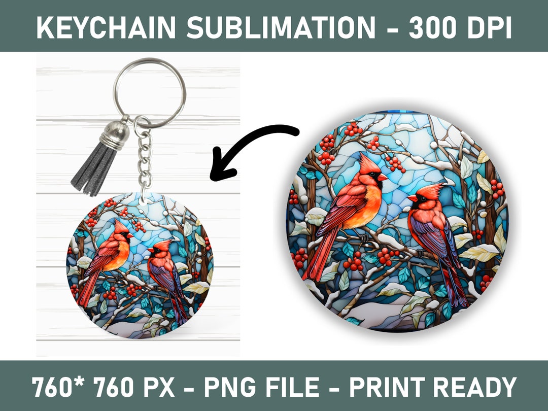 Stained Glass Cardinal Keychain Sublimation Design, Cardinal Keychain ...