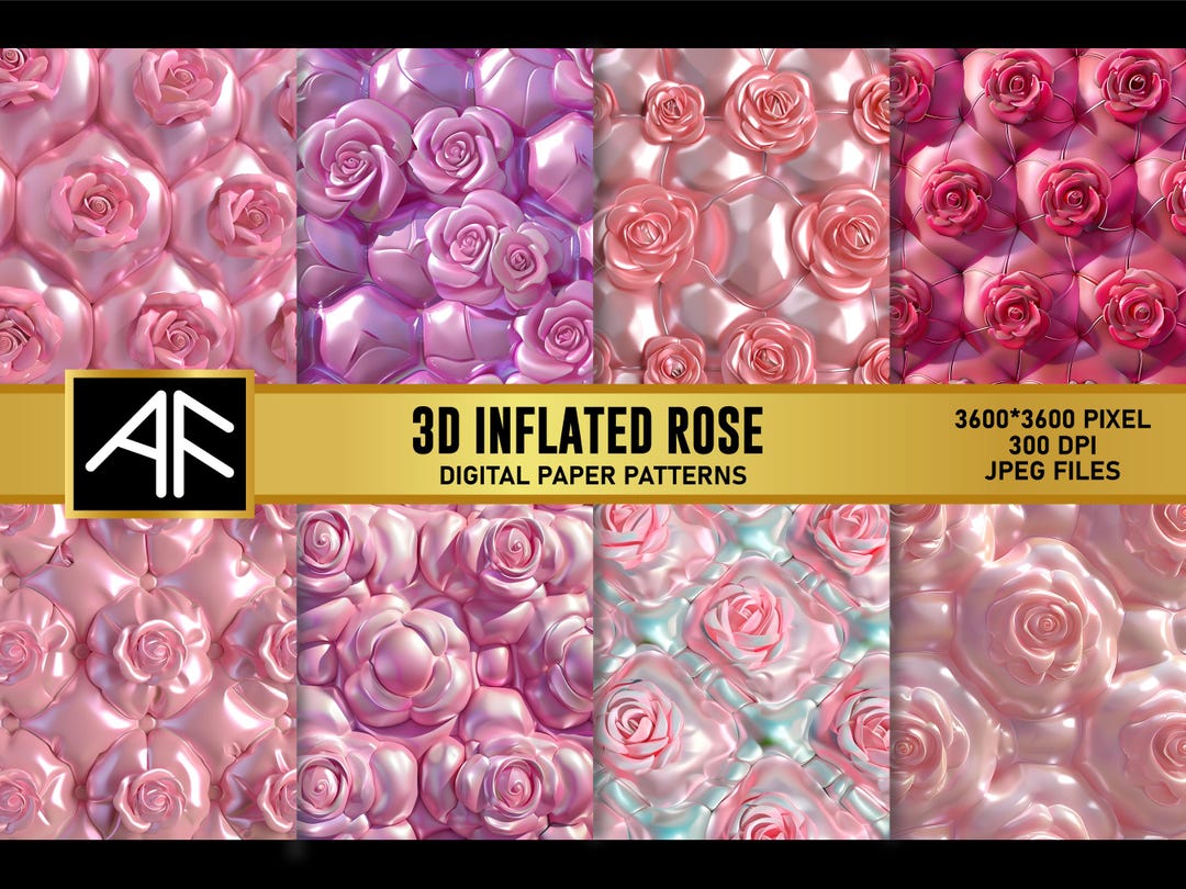 3D Inflated Rose Digital Paper, Printable Scrapbook Paper, Rose ...