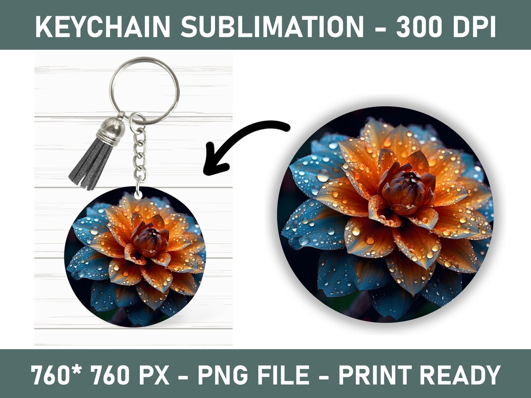 Flower Keychain Sublimation Design, Flower Keychain, Round Keychain Png ...