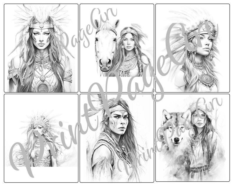 Native American Woman Coloring Pages: Grayscale Illustrations (PDF ...