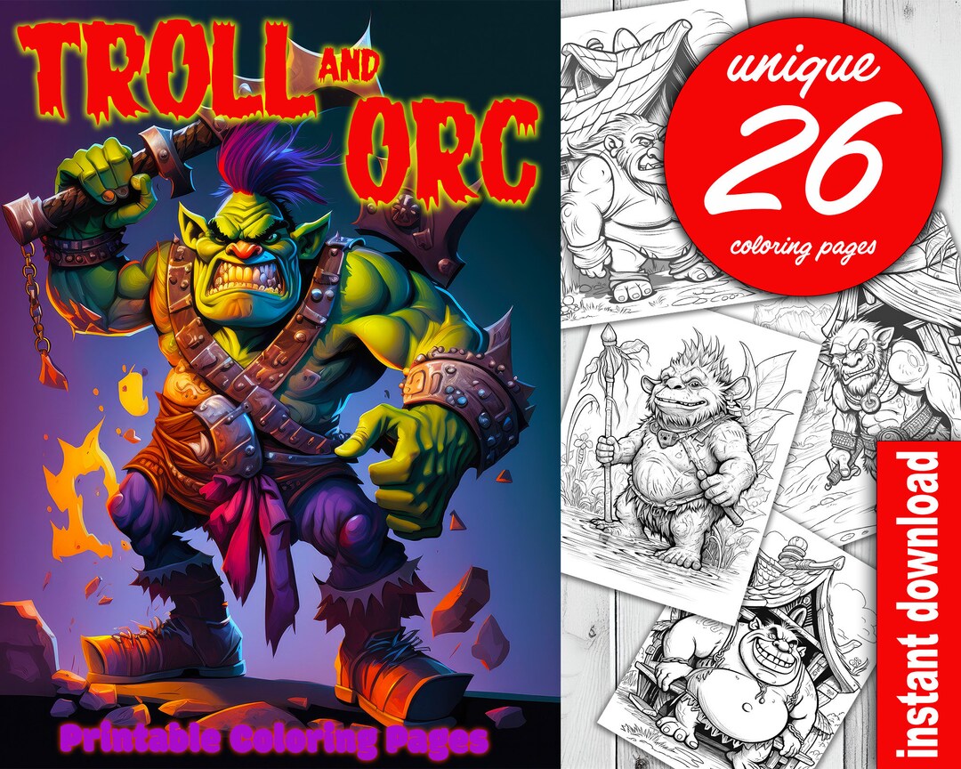 Troll and Orc - Coloring Page - Printable Coloring Book - Instant ...
