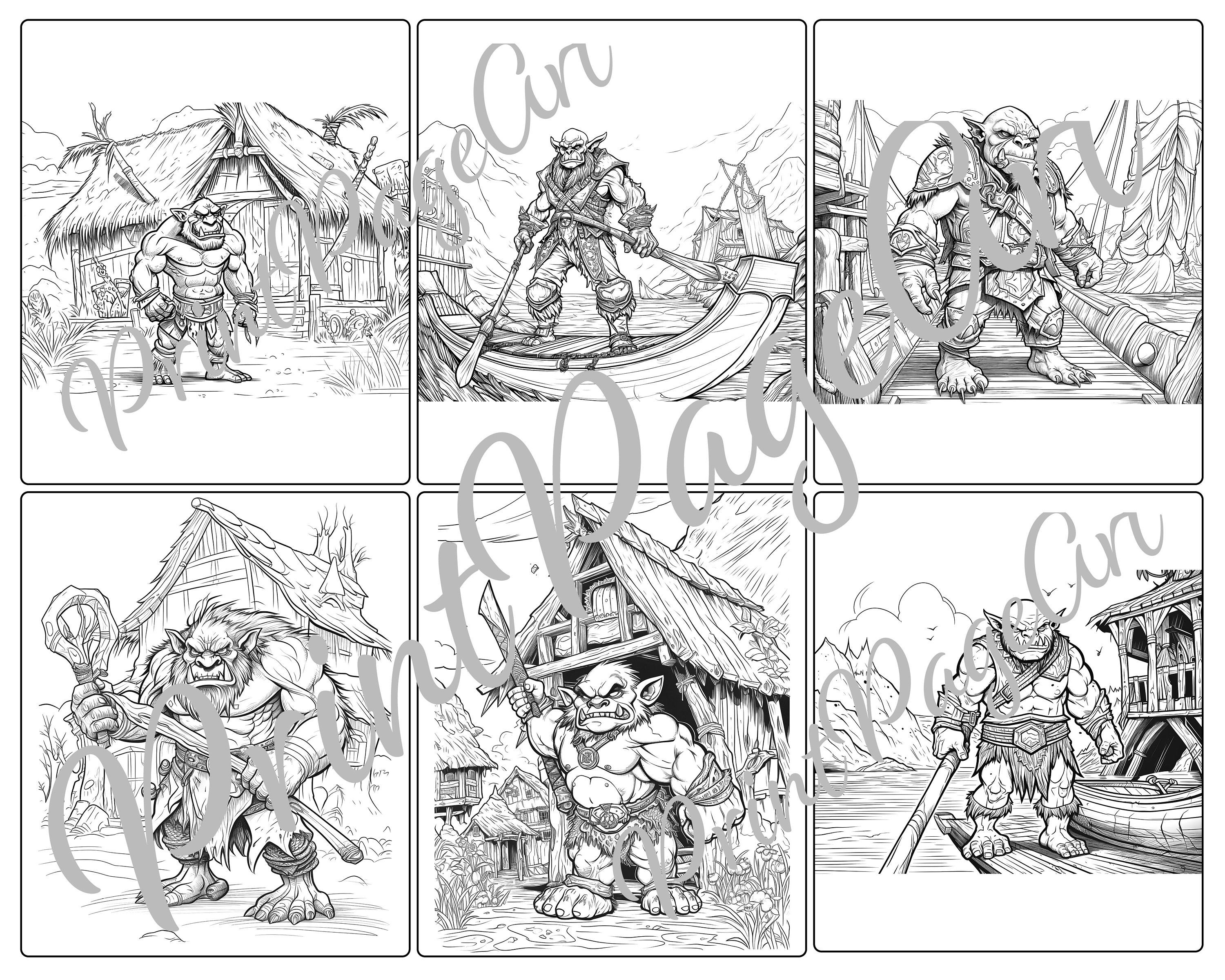 Orcs and Troll Coloring Page Fantasy Character Printable Coloring Book ...