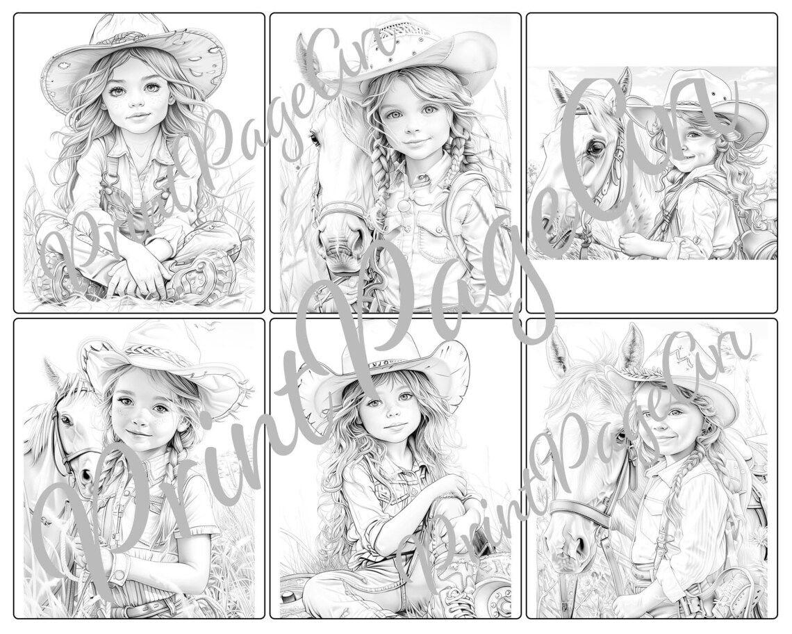 Cowgirl Coloring Pages for Adults: Wild West Grayscale (PDF Download ...