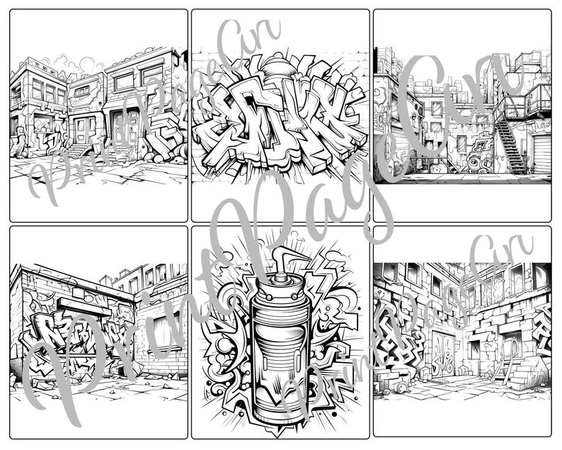 Graffiti Part 2, Street Art, Cooloring Book, Adult Printable Pages, 31 ...