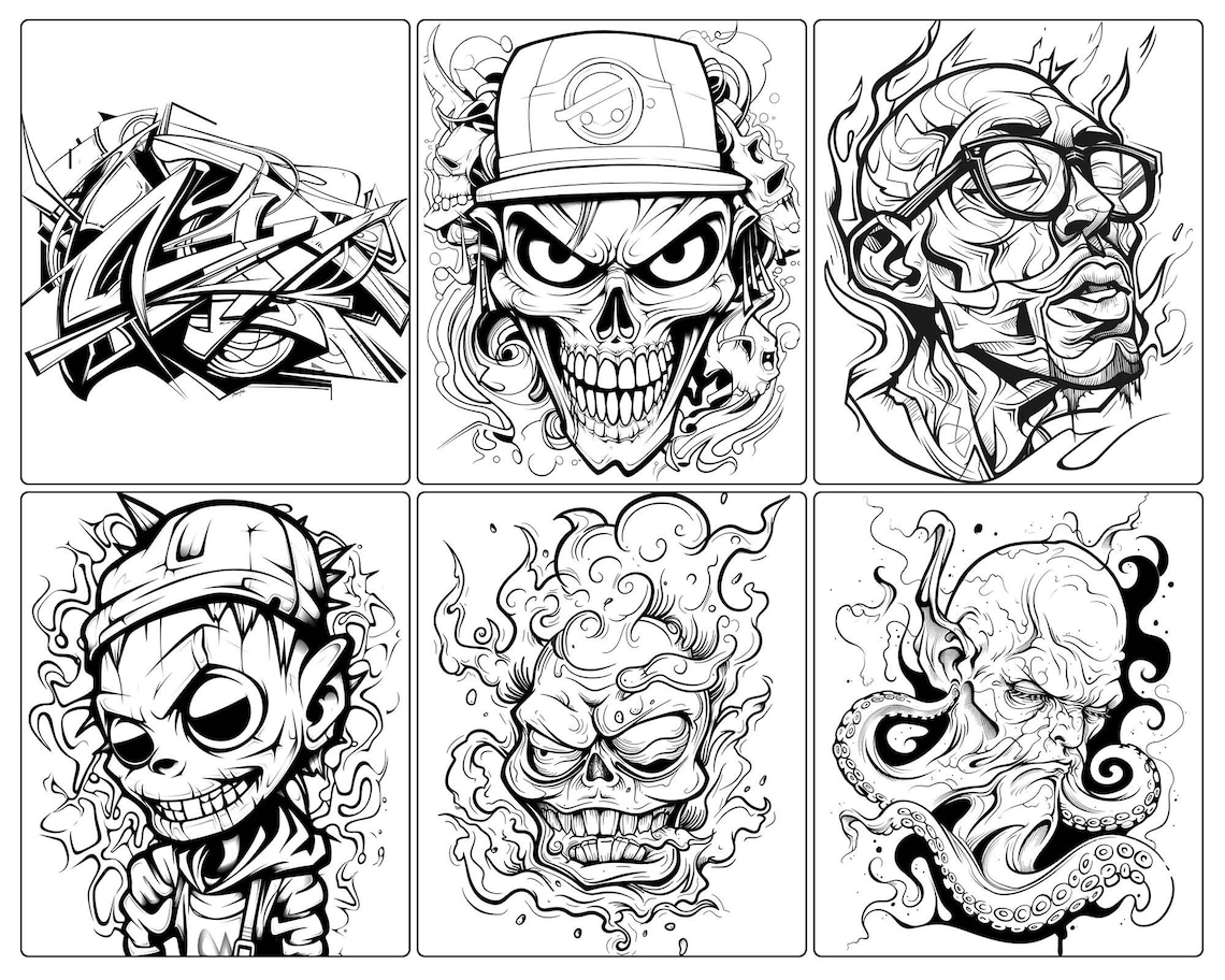 Graffiti Street Art Wall Art Printable Coloring Book Adults Coloring 37 ...