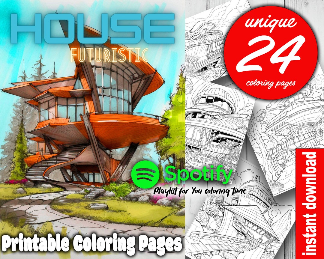 24 Futuristic Houses Adult Coloring Page Printable Adult Coloring Book ...