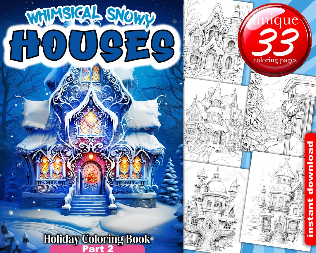 Winter Fantasy Houses, Holiday Coloring Book for Teens & Adults, 33 ...