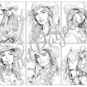 Cowgirl Coloring Book: Wild West Grayscale Illustrations (39 Pages ...