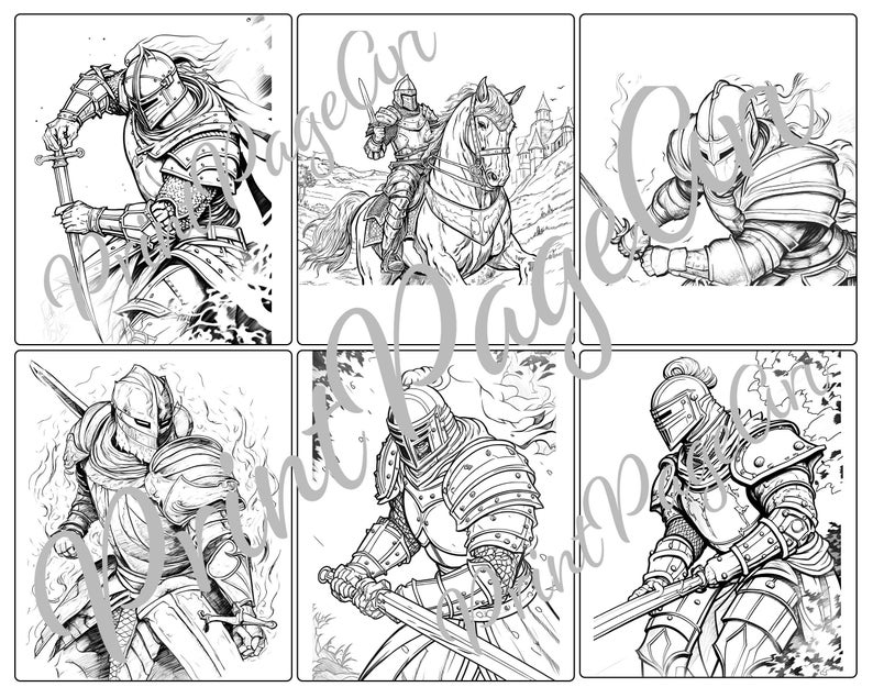 Knight , Fantasy Coloring Book for Adult, 32 Printable Page + 3 ...