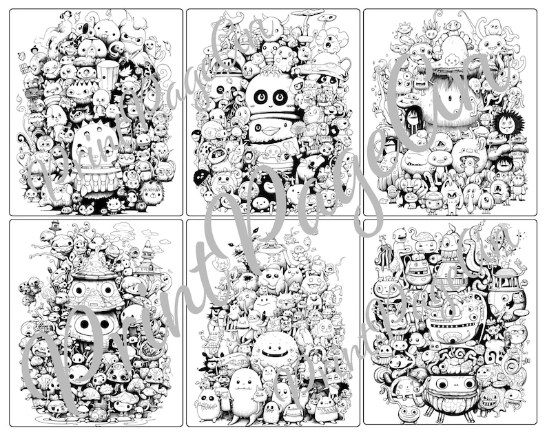 Cute Monsters Coloring Pages for Adult Printable Pages Instant Download ...