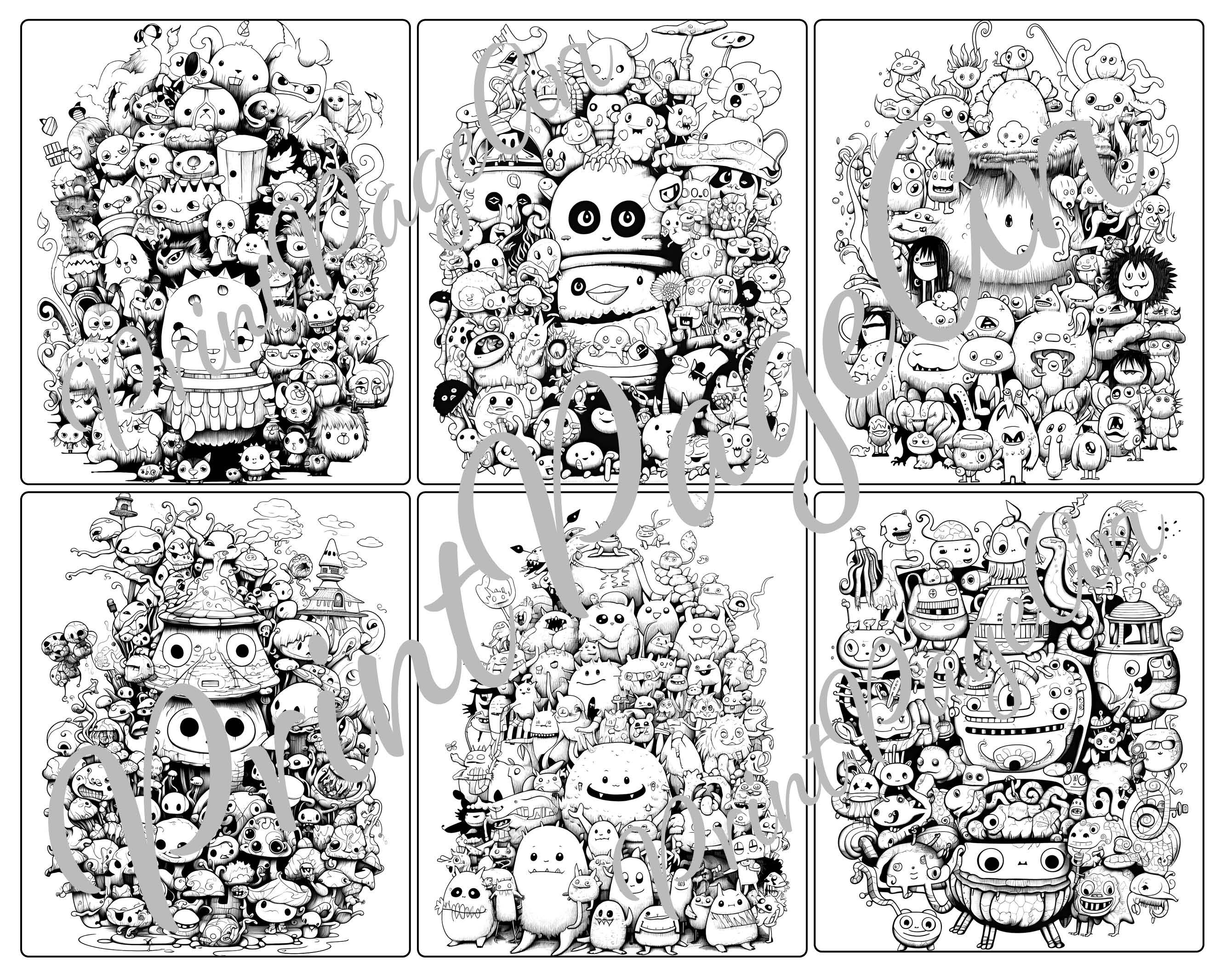 Cute Monsters Coloring Pages for Adult Printable Pages Instant Download ...