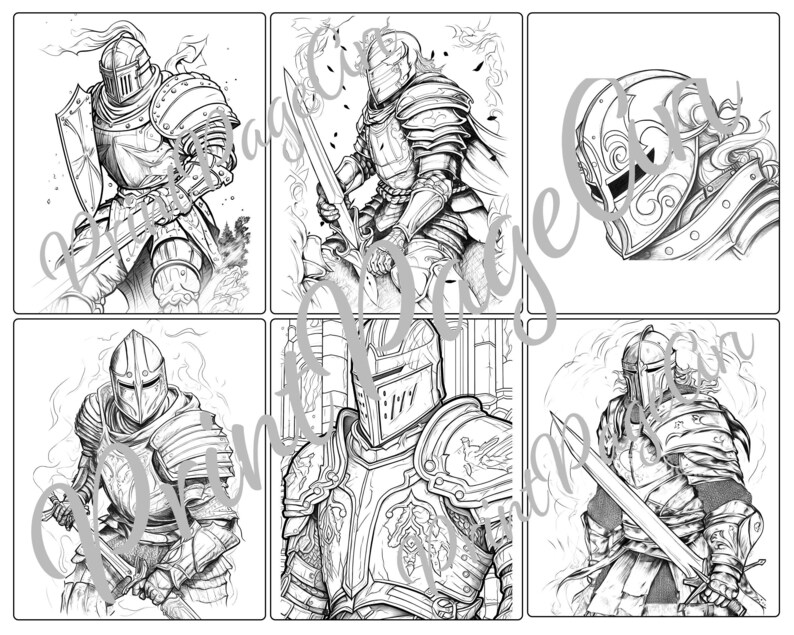 Knight , Fantasy Coloring Book for Adult, 32 Printable Page + 3 ...