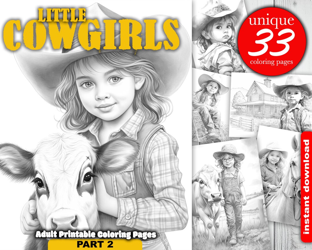 Cowgirl Coloring Pages for Adults: Wild West Grayscale (PDF Download ...