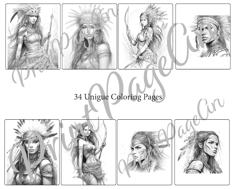 American Indian Woman Grayscale Coloring Page Printable Adult Coloring ...