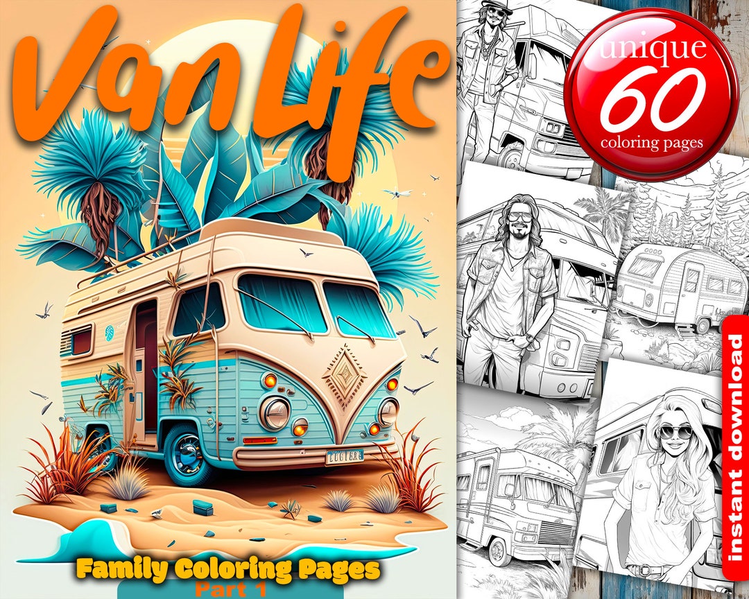 Vanlife, RV Motorhome, Summer Holiday, Coloring Book for Family, 60 ...