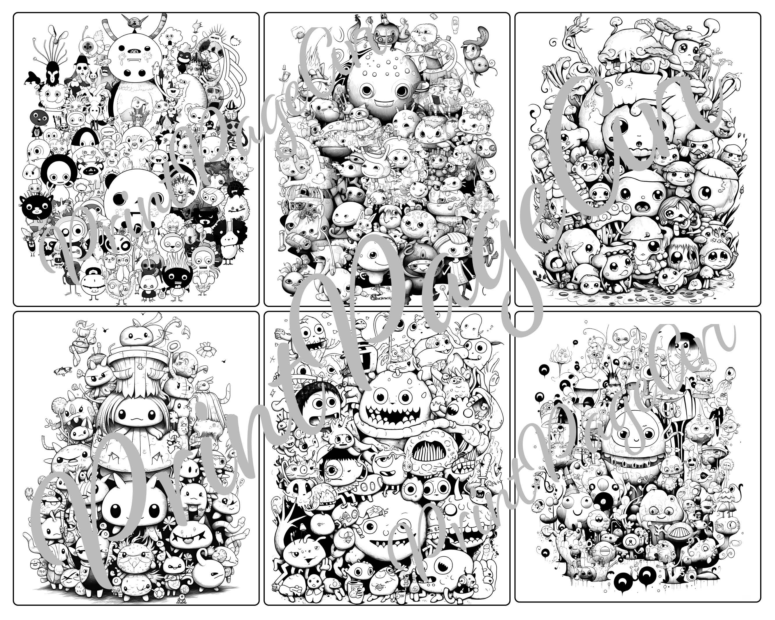 Cute Monsters | Coloring Pages for Adult | Printable Pages | Instant ...