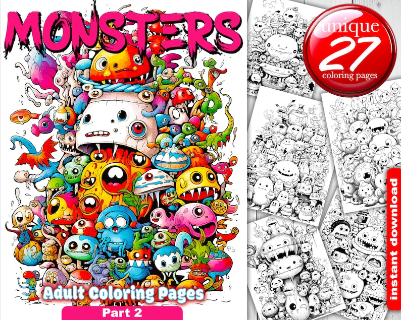 Cute Monsters | Coloring Pages for Adult | Printable Pages | Instant ...