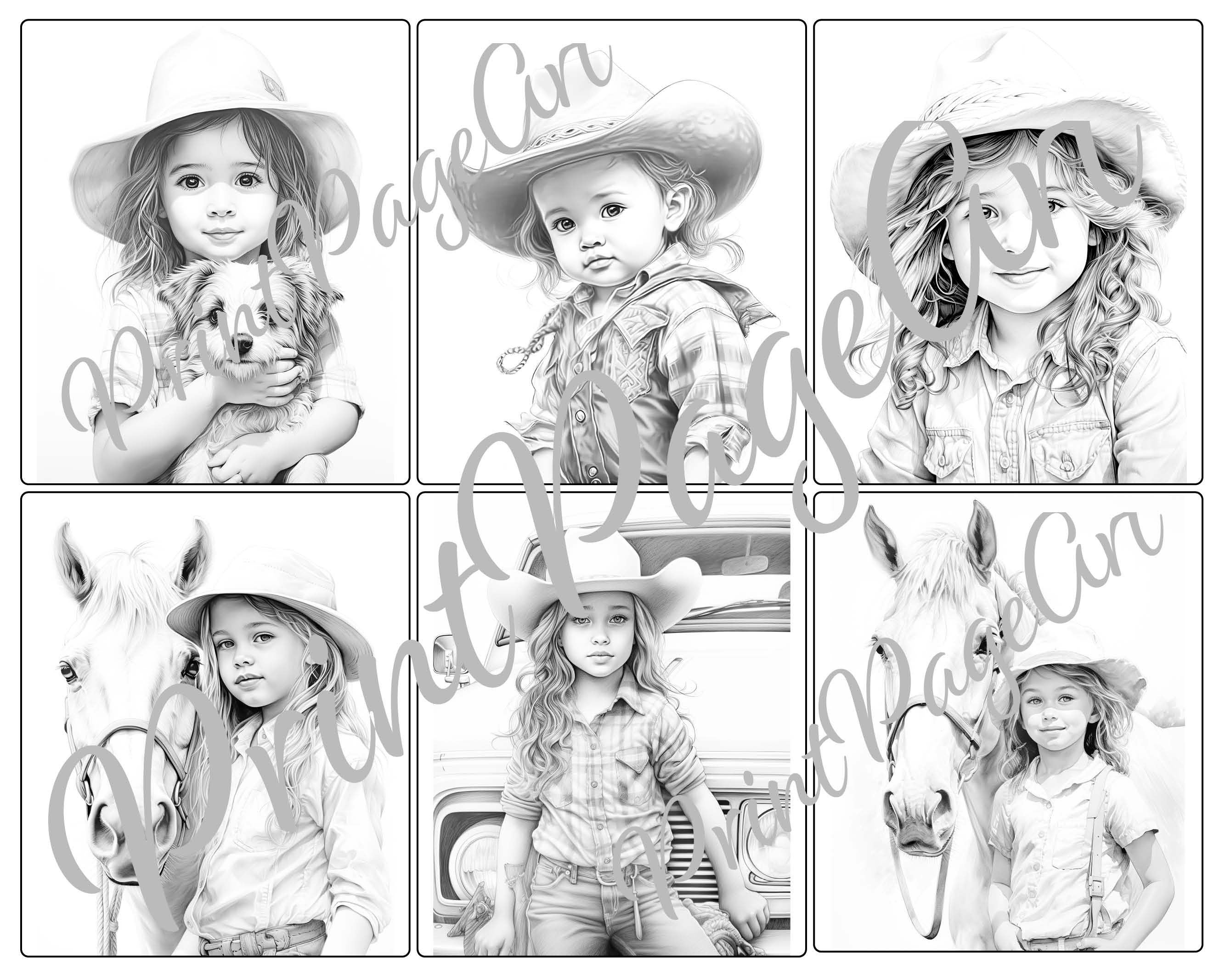 Little Cowgirls | Country Cute Girl | Coloring Pages for Adult | Wild ...