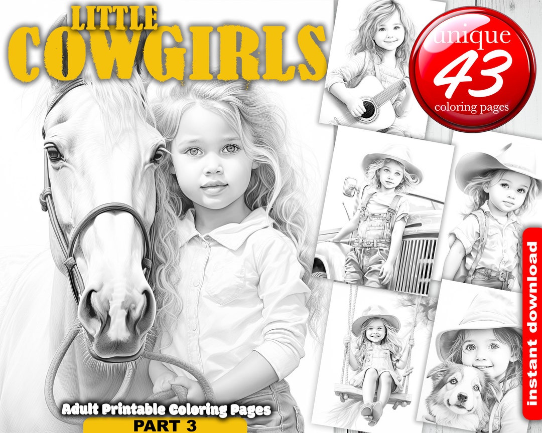 Little Cowgirls | Country Cute Girl | Coloring Pages for Adult | Wild ...