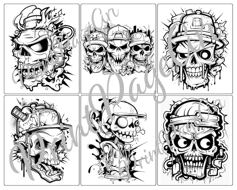 Street Art. Skulls Graffiti. 38 Printable Coloring Pages. Easy Download ...