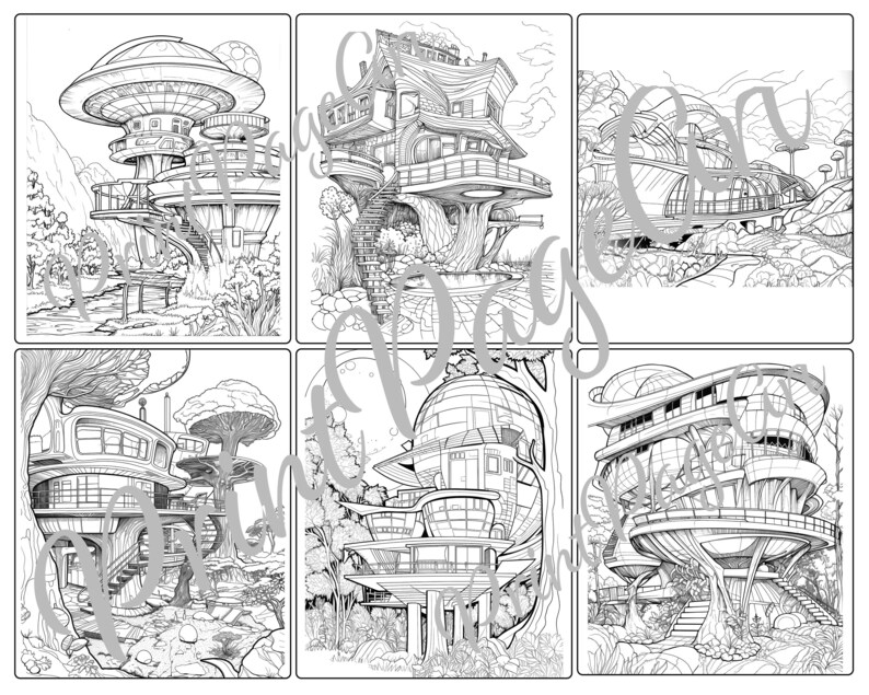 24 Futuristic Houses Adult Coloring Page Printable Adult Coloring Book ...
