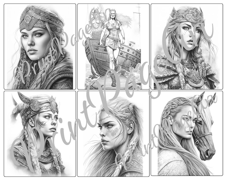 Viking Woman Edition Grayscale Coloring Page Printable - Etsy