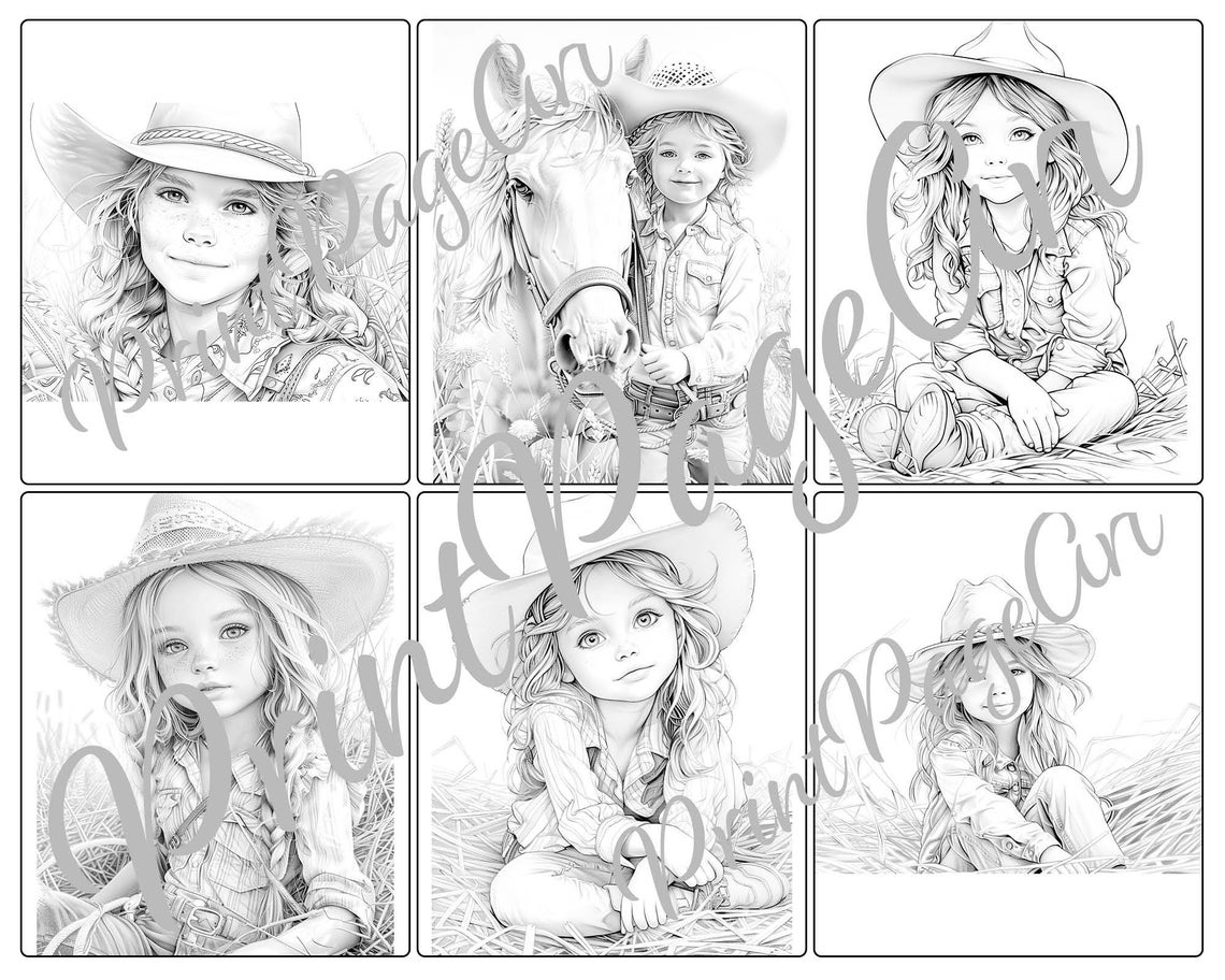 Cowgirl Coloring Pages for Adults: Wild West Grayscale (PDF Download ...