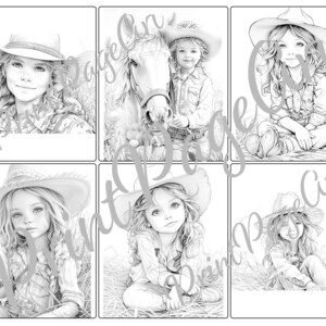 Cowgirl Coloring Pages for Adults: Wild West Grayscale (PDF Download ...
