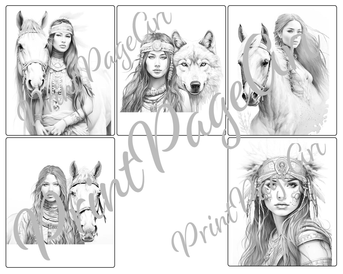 Native American Woman Coloring Pages: Grayscale Illustrations (PDF ...