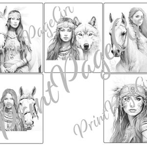 Native American Woman Coloring Pages: Grayscale Illustrations (PDF ...