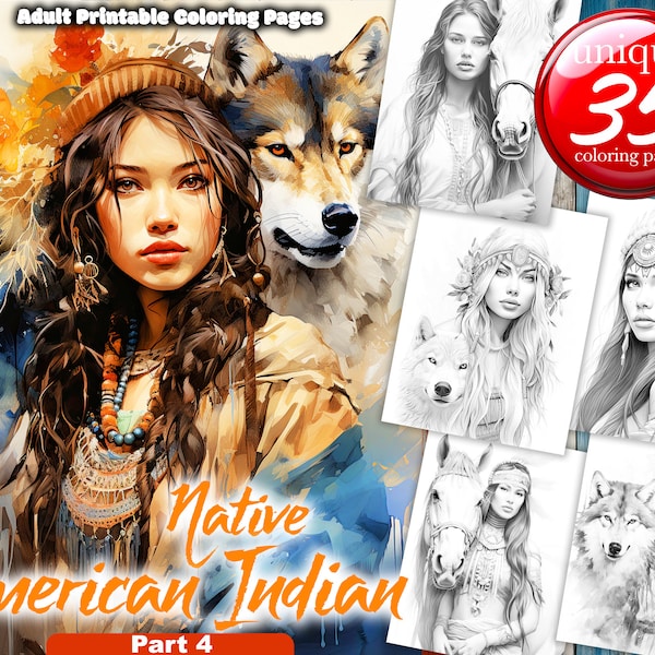 American Indian Woman Grayscale Coloring Page Printable Adult Coloring ...