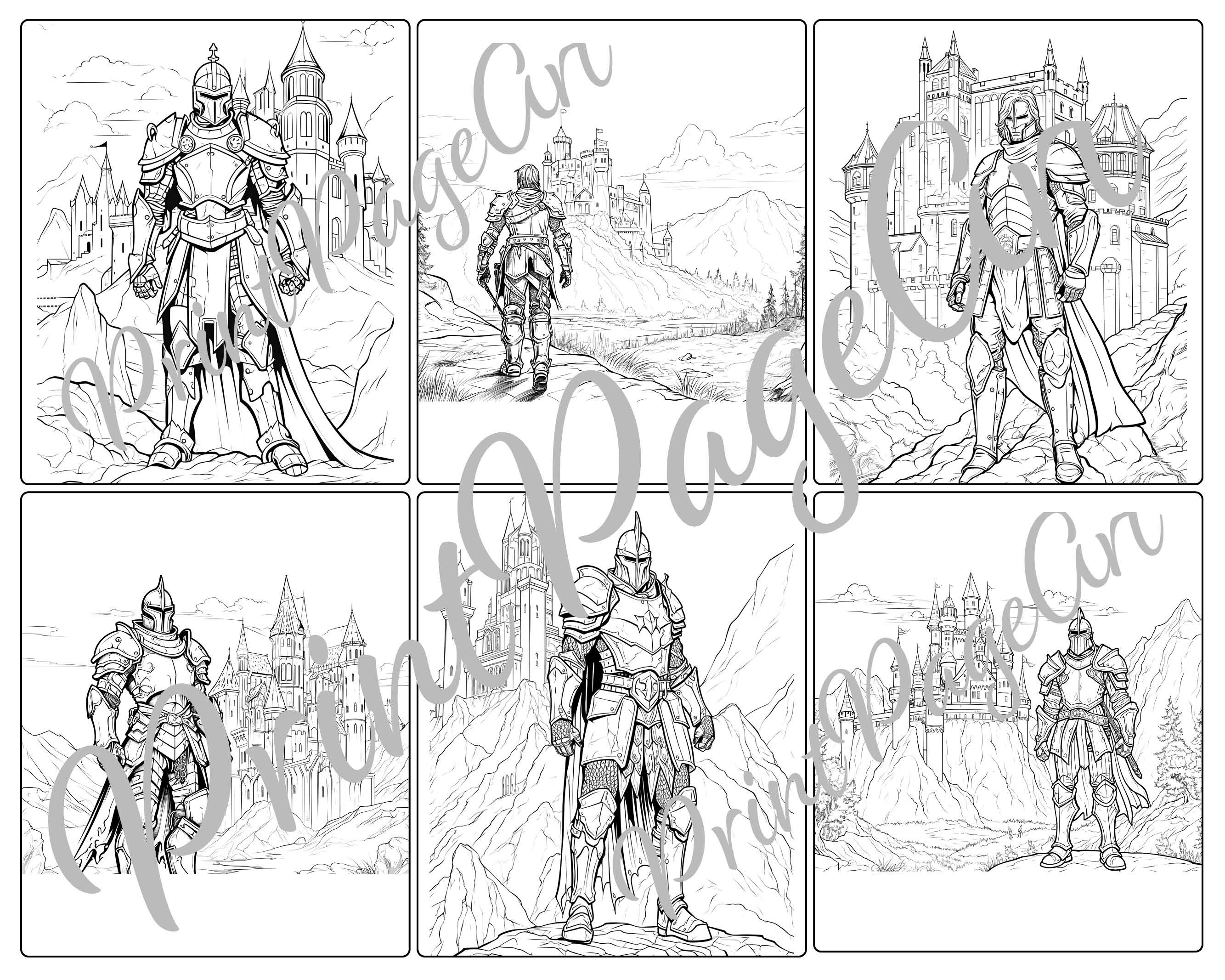 Warrior Knight , Fantasy Coloring Book for Adult, 39 Printable Pages ...