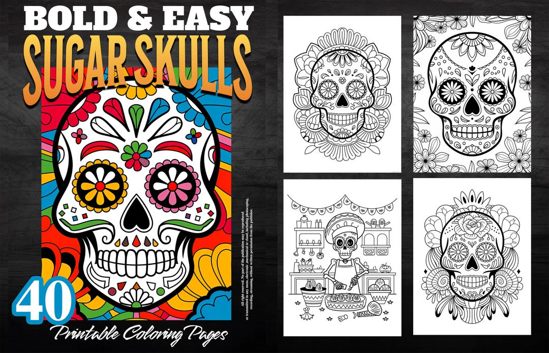 Sugar Skull Coloring Pages 40 Printable Dia De Los Muertos Designs Easy ...