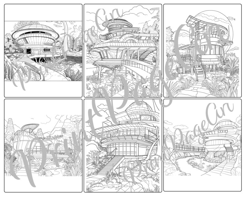 24 Futuristic Houses Adult Coloring Page Printable Adult Coloring Book ...