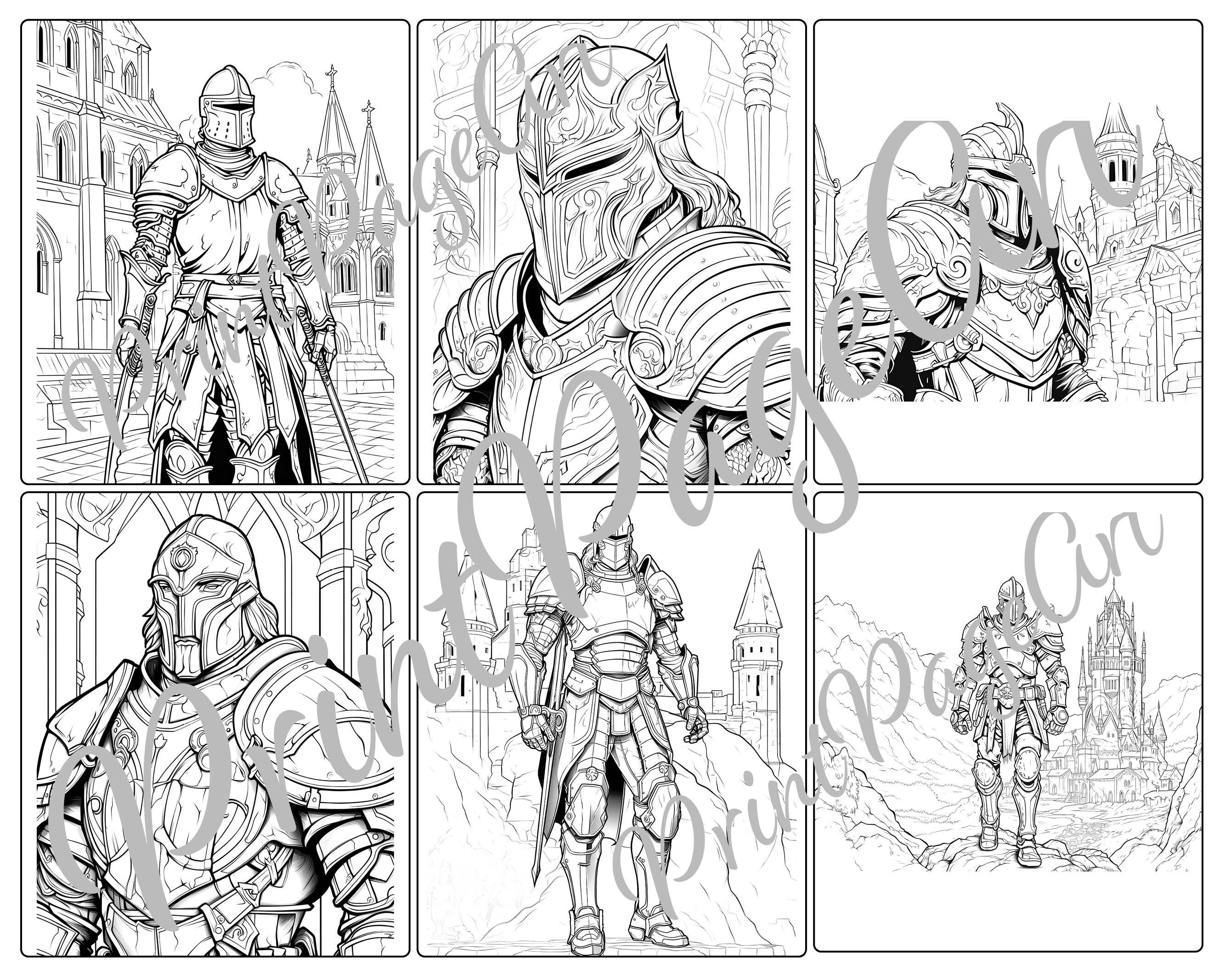 Warrior Knight , Fantasy Coloring Book for Adult, 39 Printable Pages ...