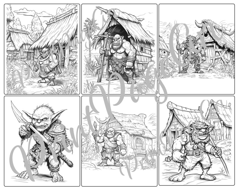 Troll and Orc Coloring Book: 26 Grayscale Illustration Pages (PDF) - Etsy