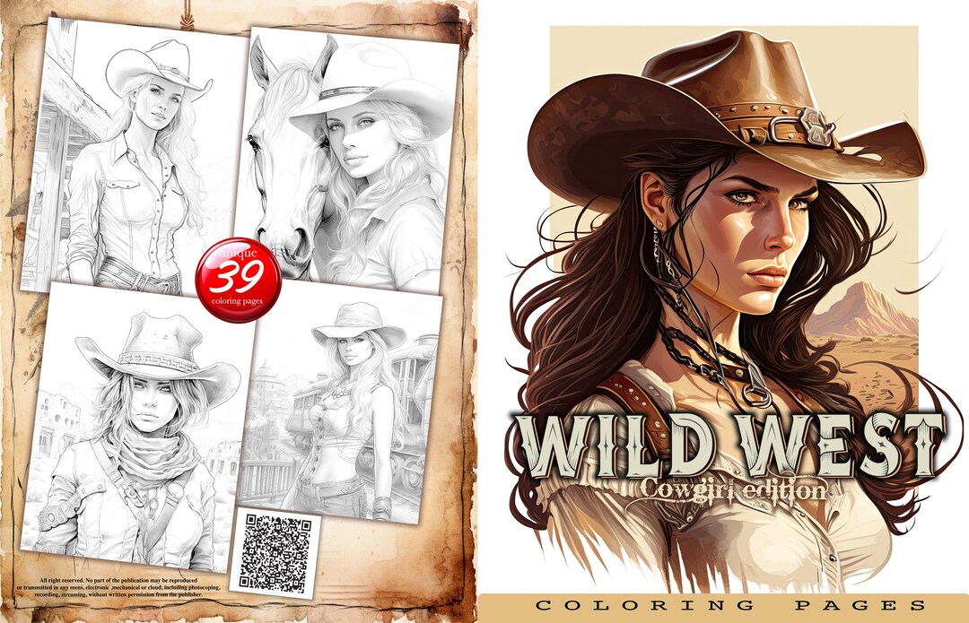 Wild West - Cowgirl Edition - 39 Grayscale Coloring Page | Printable ...