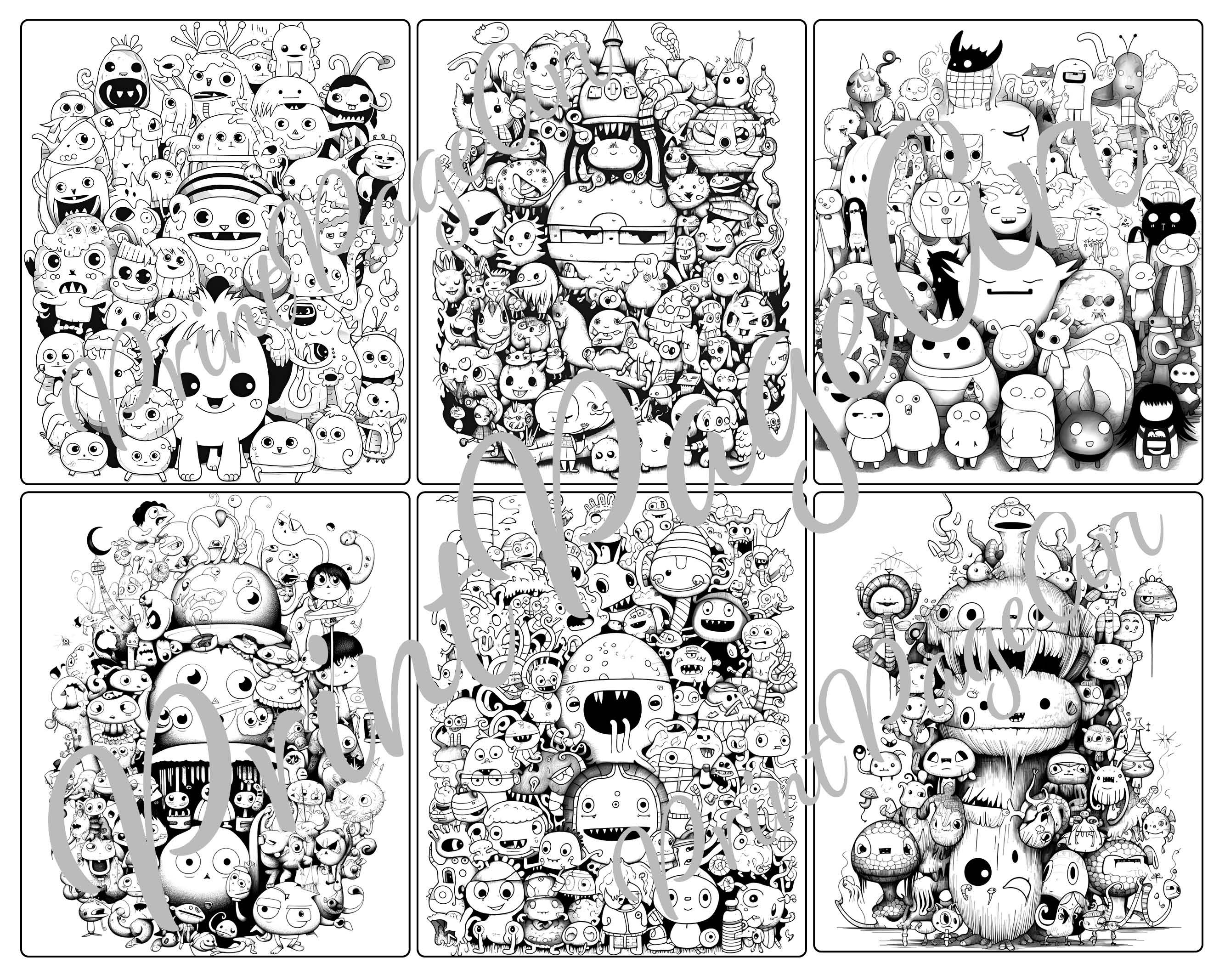 Cute Monsters Coloring Pages for Adult Printable Pages Instant Download ...