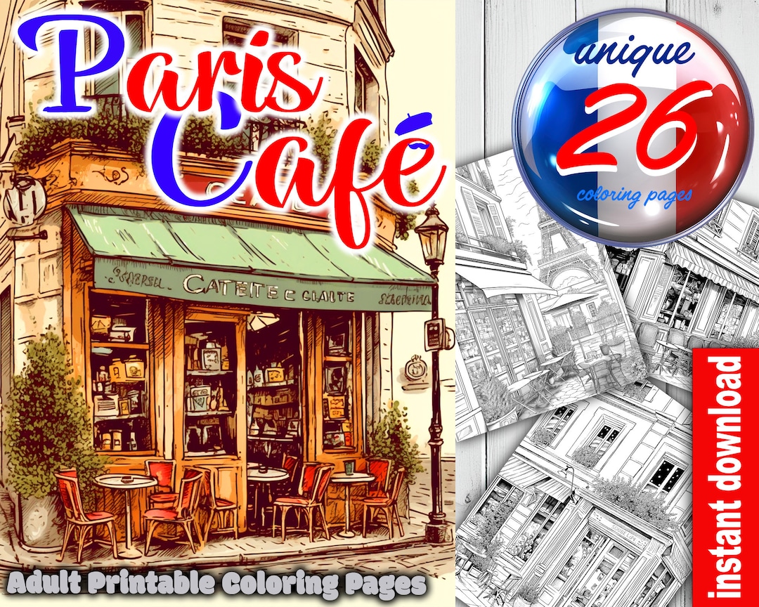 Paris Cafe Coloring Book: 26 Grayscale Illustrations (PDF Download) - Etsy