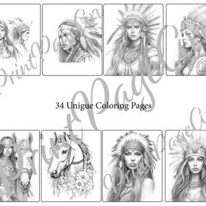 American Indian Woman - Grayscale Coloring Page | Printable Adult ...