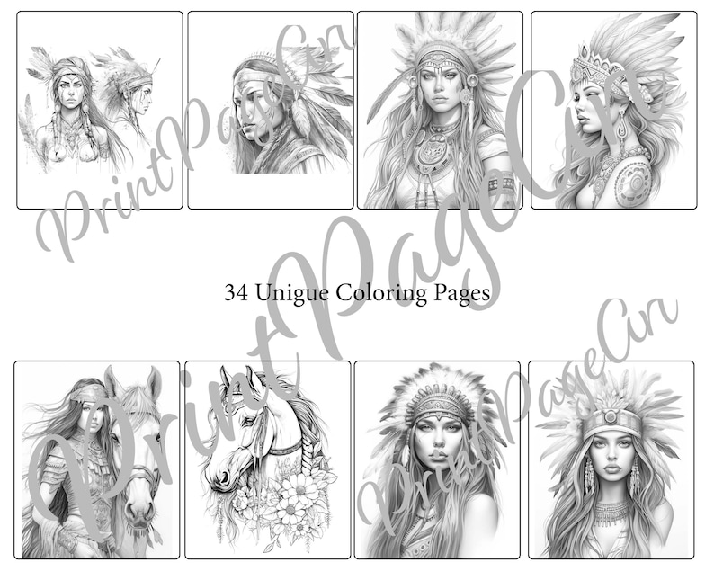 Native American Woman Coloring Book: Grayscale Portrait Art (PDF) - Etsy
