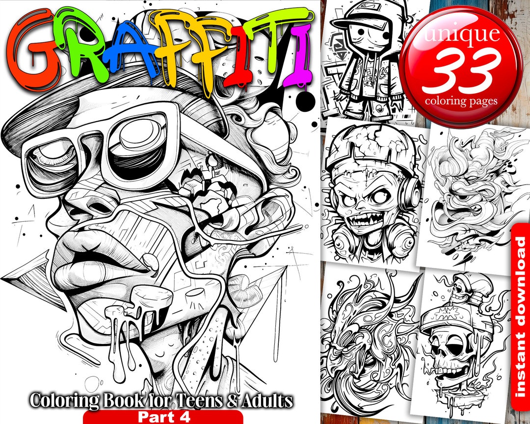 Graffiti , Street Art, Coloring Book, Adult & Teens Printable Pages, 33 ...
