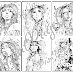 Wild West Cowgirl Edition 38 Grayscale Coloring Page Printable Adult ...