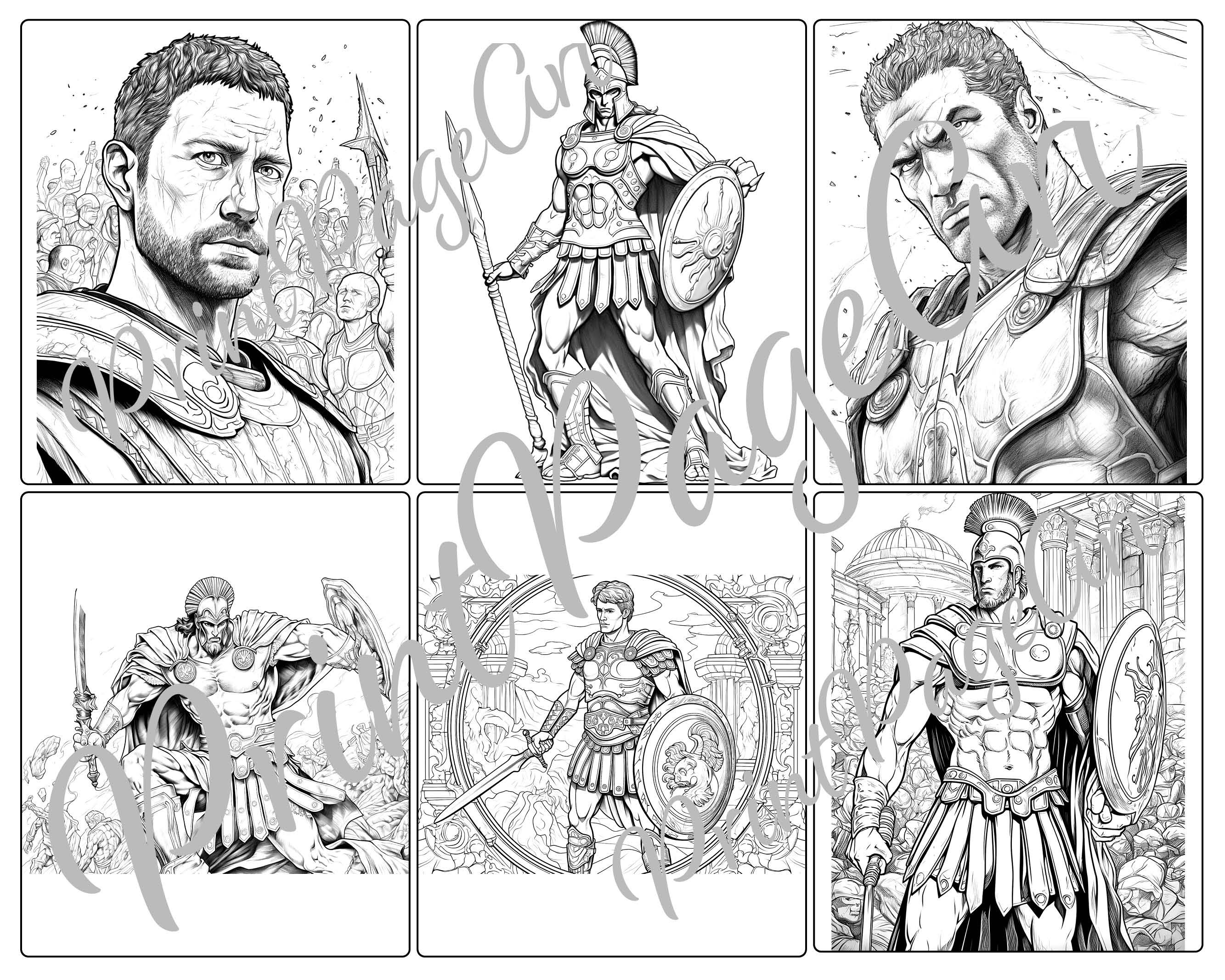 Gladiators, Adult Coloring Book, 30 Printable Coloring Page Cover ...