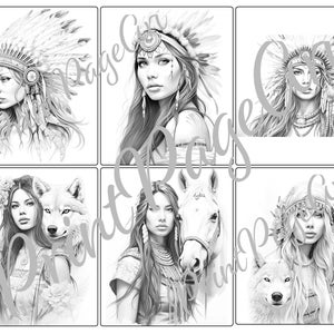 Native American Woman Coloring Pages: Grayscale Illustrations (PDF ...